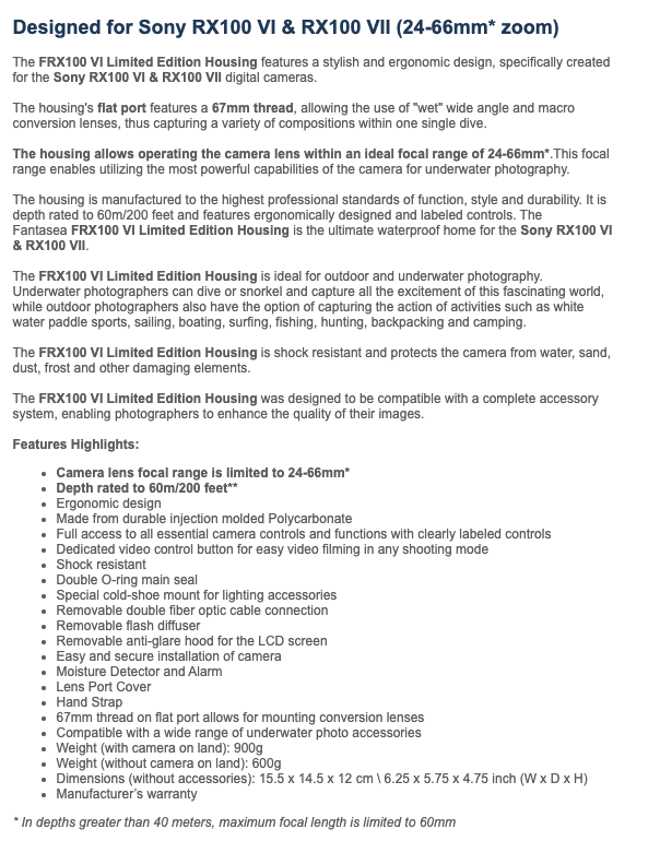 Fantasea Camera Housing FRX 100 VI Limited Edition – Squires Sports